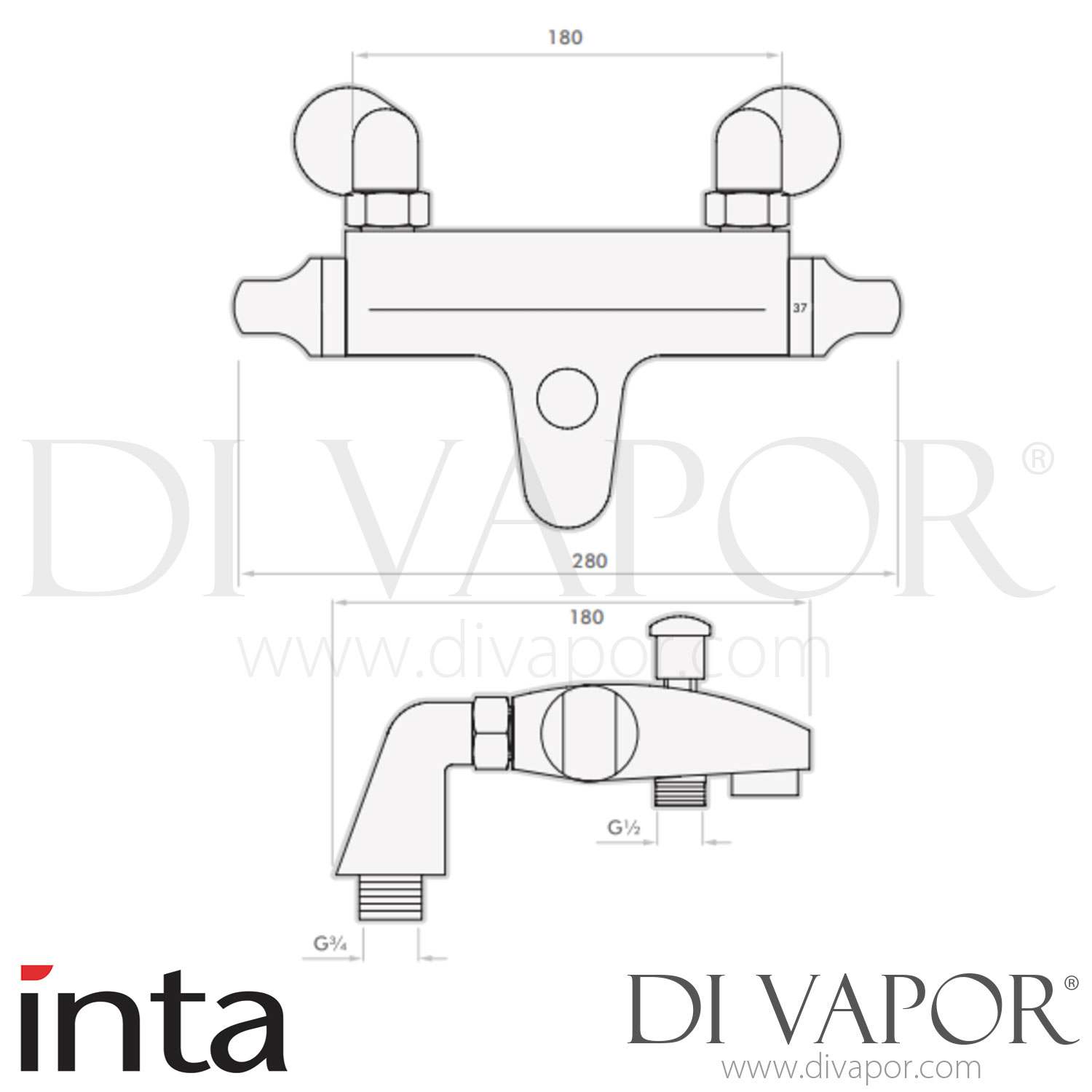 Inta TL30020CP Telo Thermostatic Bath Shower Mixer with Deck Mounting ...