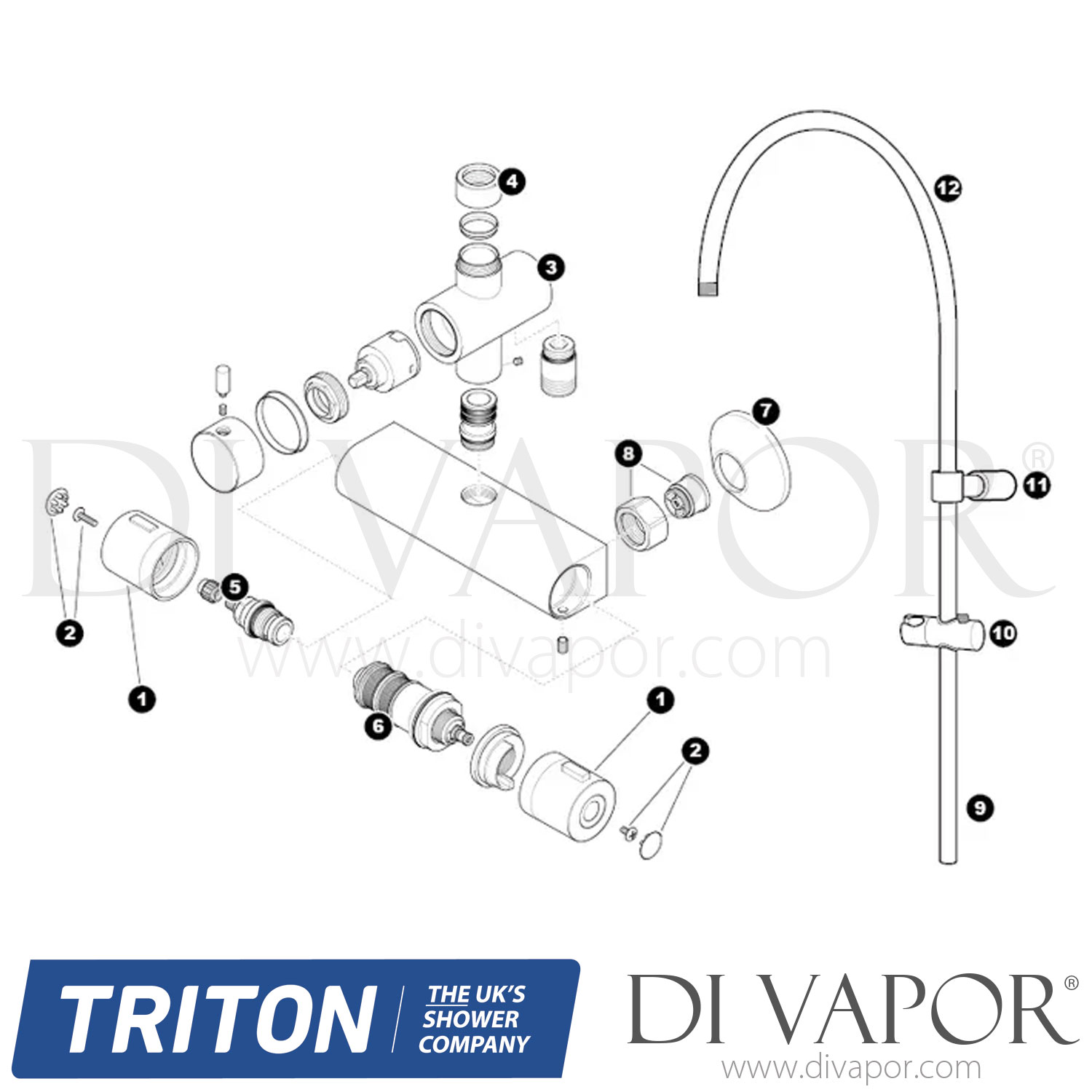 Triton Leah Bar Mixer Shower with Diverter Spare Parts - TR DV 244