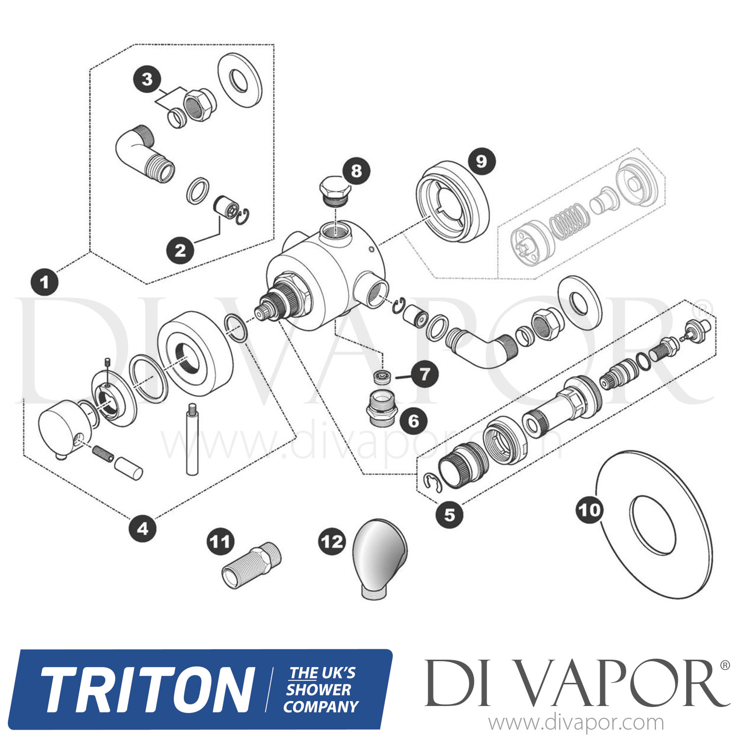 Triton Hart/Alterna Amala Exposed Mixer Shower Spare Parts - TR DV 528