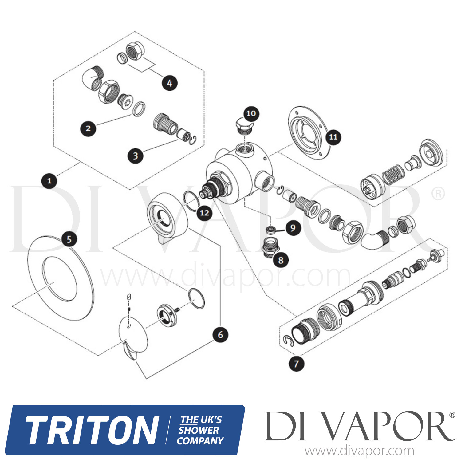 Triton Favara Concentric Built-In Thermostatic Mixer Shower Valve Spare ...
