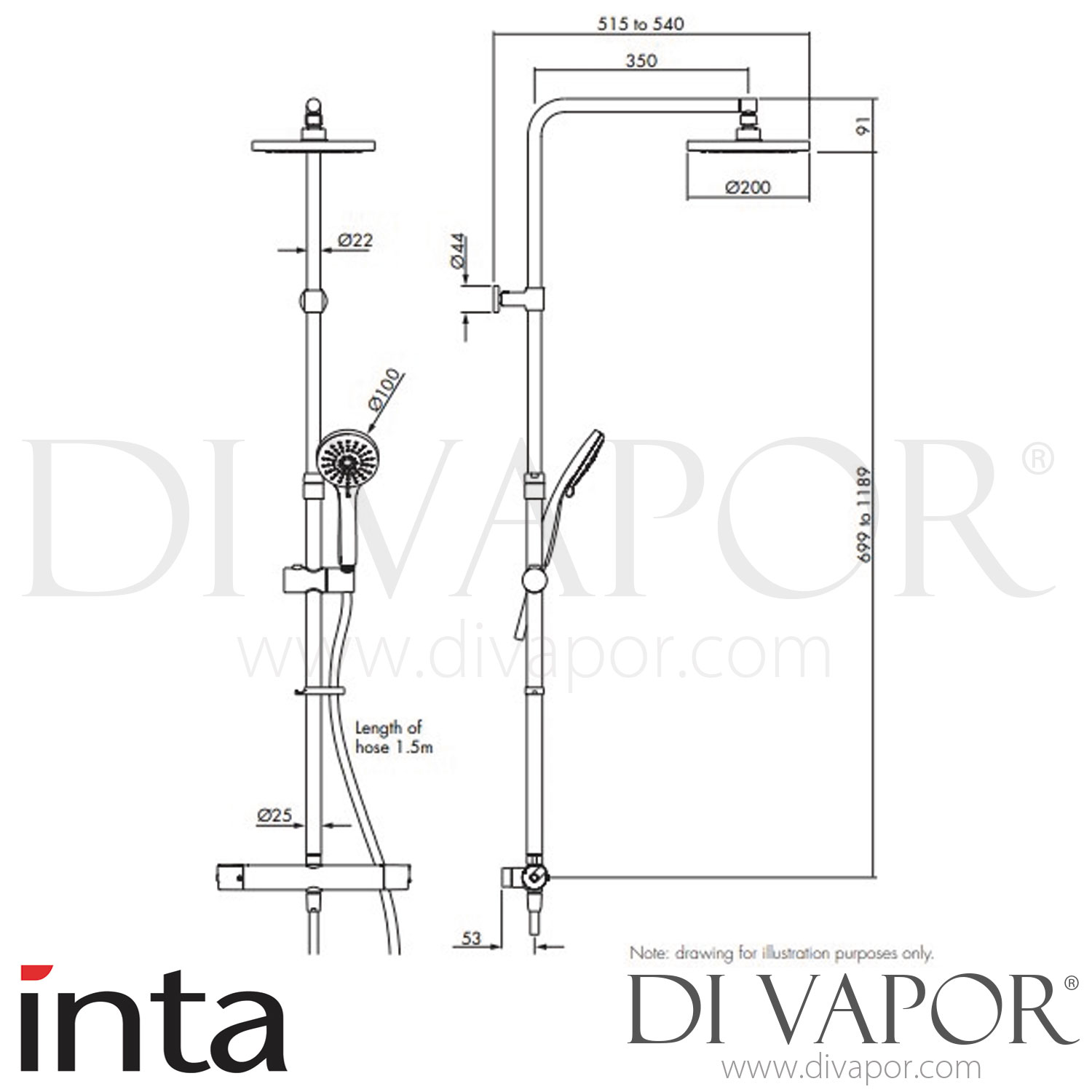 Inta TR20020CP Trade-Tec Optimo Dual Outlet Thermostatic Bar Shower ...