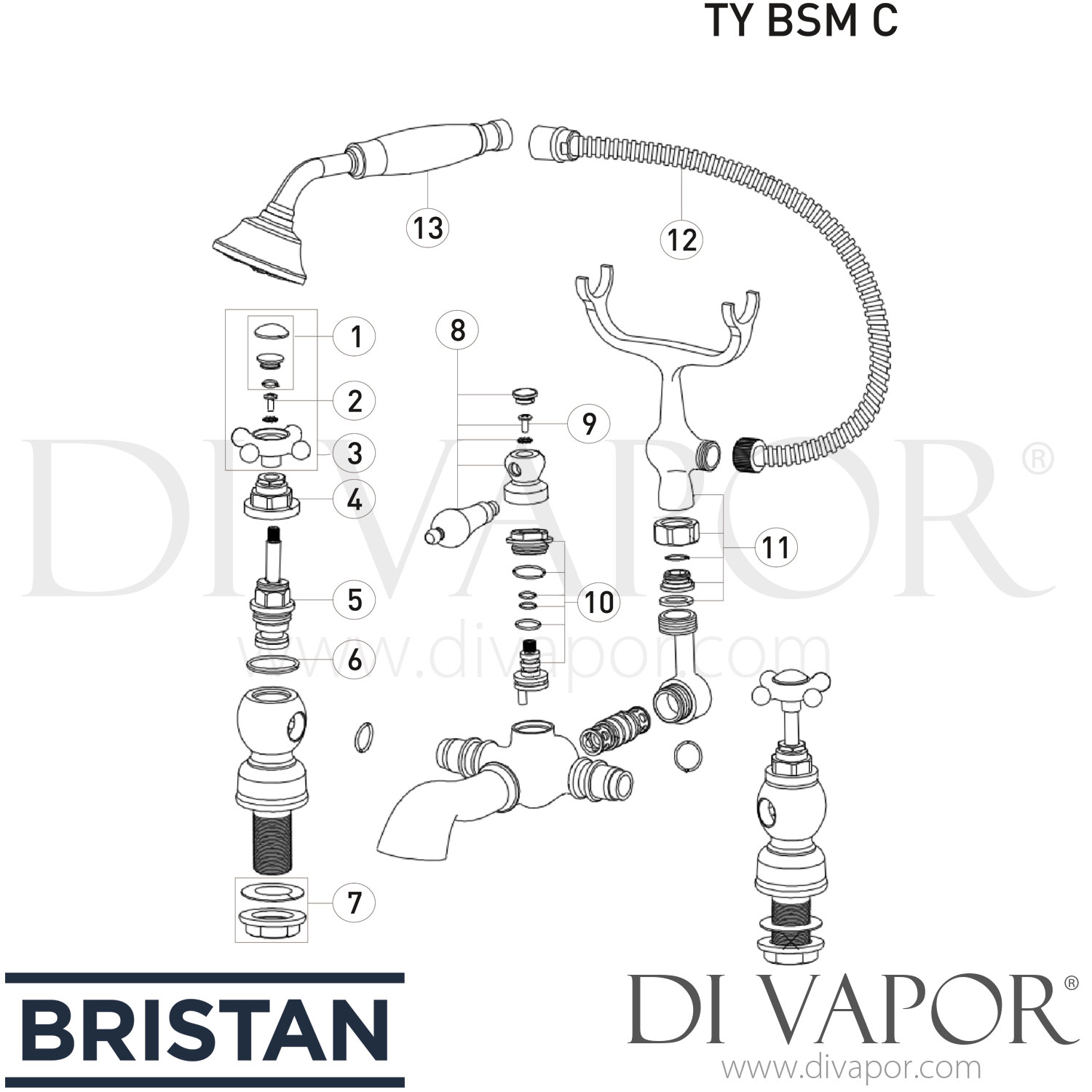 Bristan TY BSM C Trinity Traditional Bath Shower Mixer Spare Parts