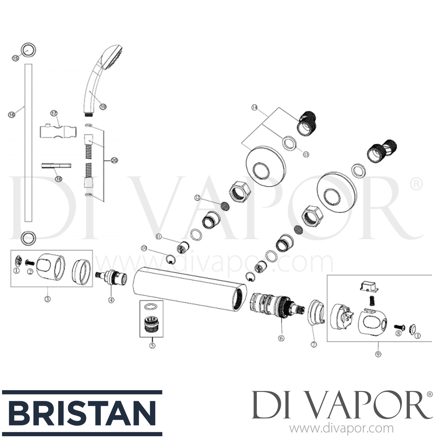 Bristan VA BARSHXSM C Combi Budget Bar Mixer Shower Spare Parts
