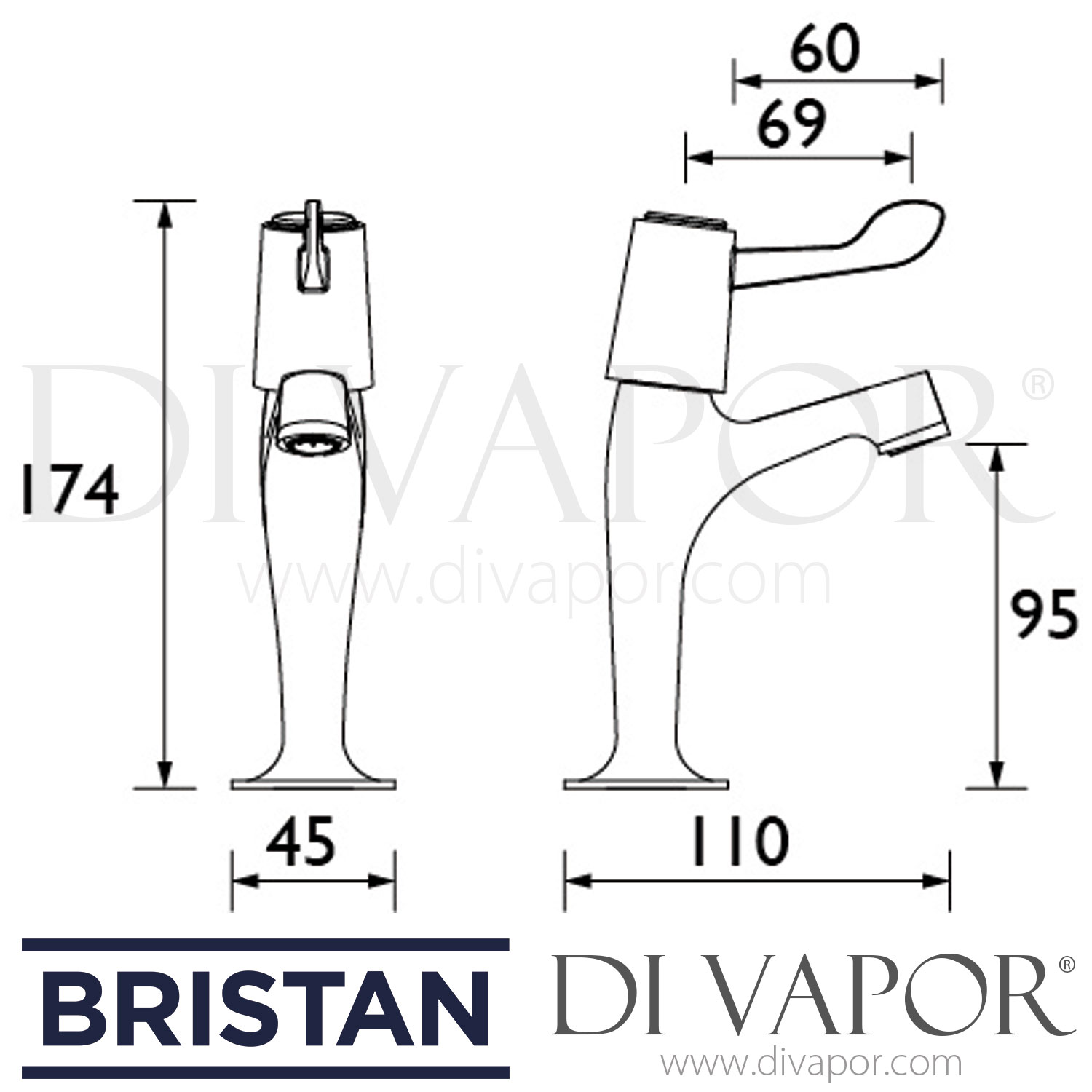 Bristan VAL HNK C CD Lever High Neck Pillar Taps with 3 Inch (76mm ...