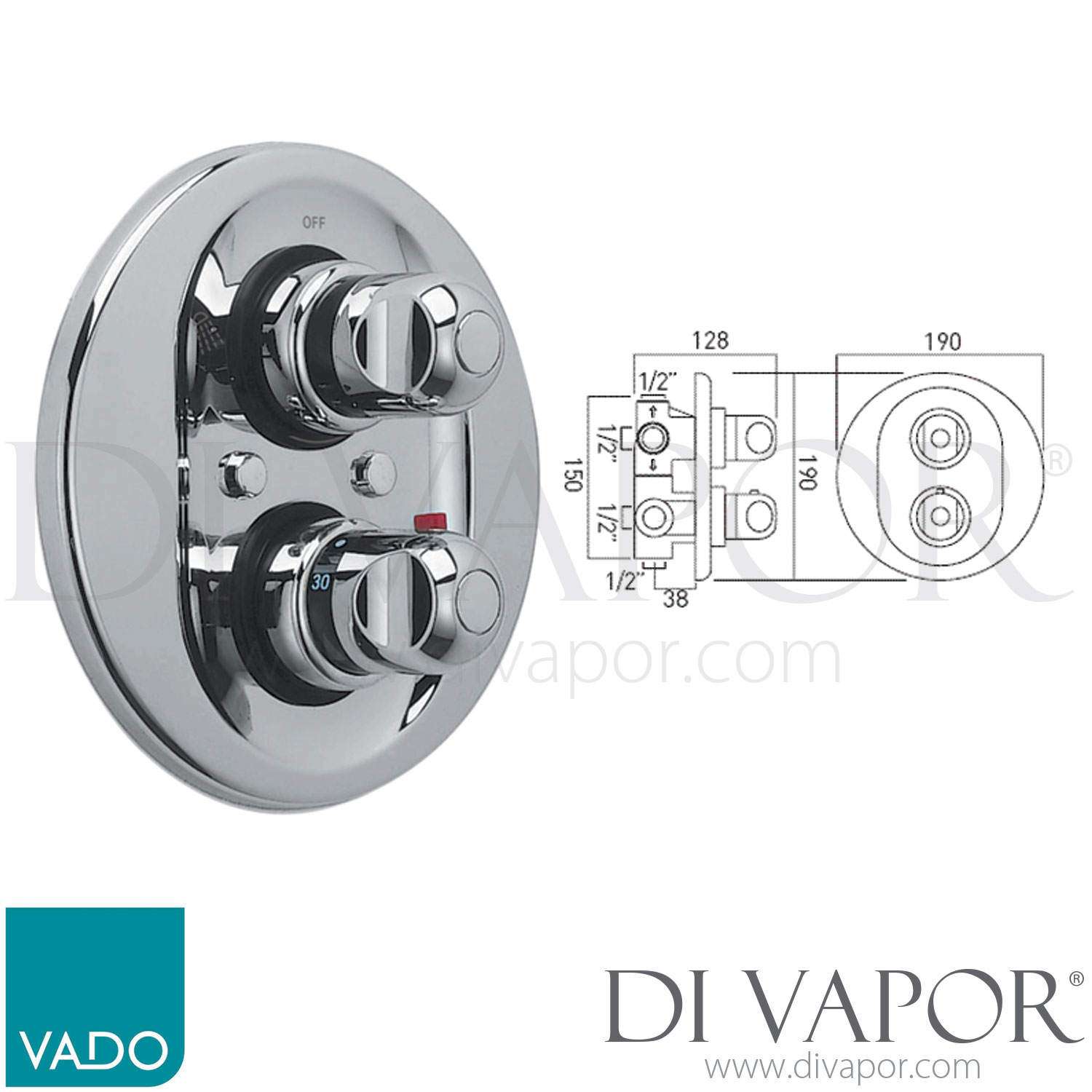 Vado WG-11901/2 Prima Built In Thermostatic Shower with Diverter Spare ...