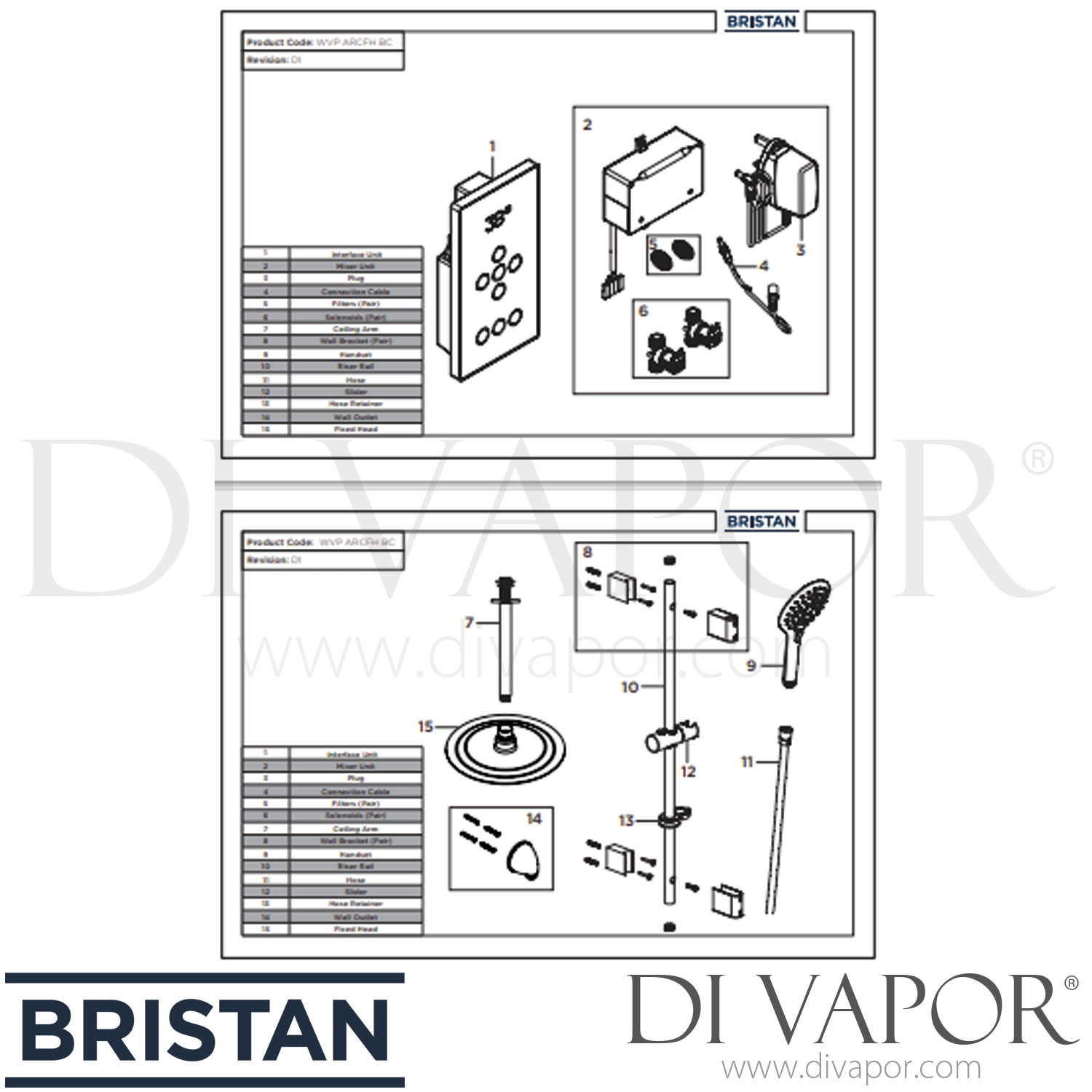 Bristan WVP ARCFH BC Wave Digital Mixer and Fixed Head and Kit Shower ...